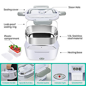 LAVAED 60W Electric Lunch Box - Fast Heating, Leakproof, Large Capacity, Portable, Safe, Easy to Clean, 3 in 1, Gray