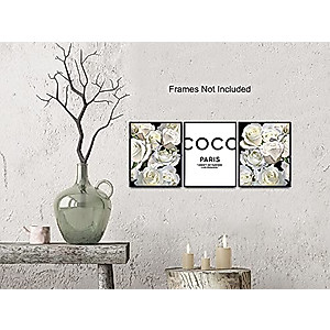 Fashion Quotes Set - Chic Modern Fashion design Home Decor for Bedroom, Living room, Bathroom, Office - Glam Wall Art Decor - Luxury Gift for Woman - Elegant White Roses - Designer Art print Set