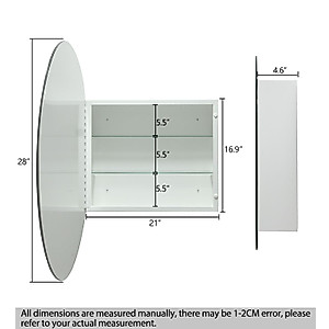 HESONTH Medicine Cabinet Round 28 Inch x 28 Inch Bathroom Cabinet Mirror, Circular Storage Cabinet Round Frameless Mirror Cabinet with Surface Mounted