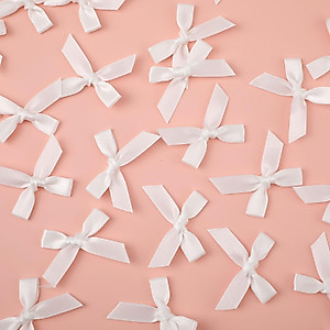 100pcs Ribbon Bows, 1.57x0.4in Mini Bows for Crafts Cute Small Ribbon Tiny Bows for Sewing Gift Wrapping Wedding Party Favors Treat Bags Gift Box Decoration (White)