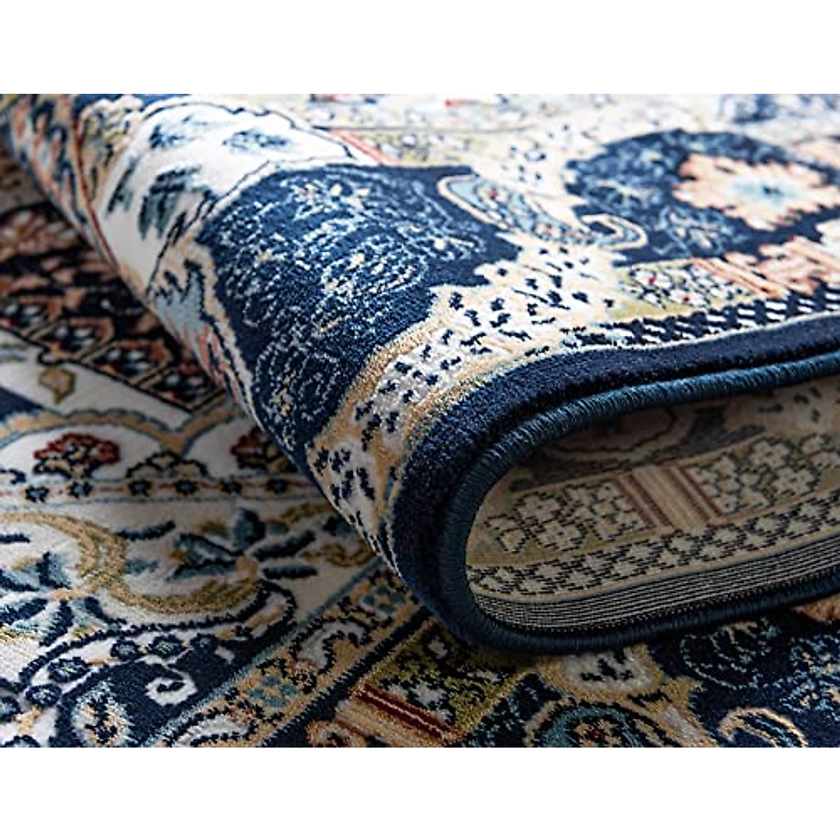 Unique Loom Narenj Collection Classic Traditional Medallion Textured Design Area Rug, 5 x 8 ft, Navy Blue/Tan