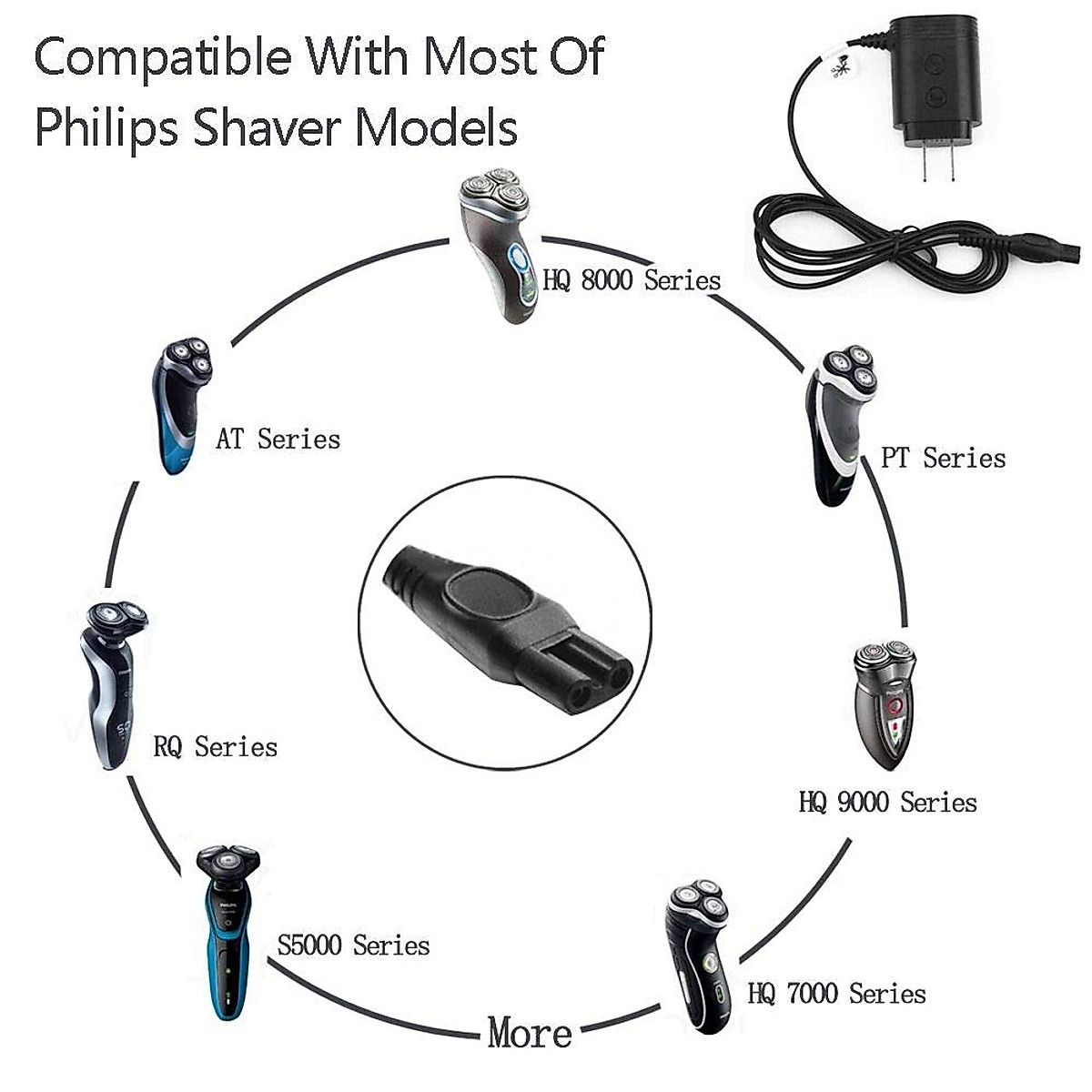 USonline911 Charger for Philips Norelco-HQ8505 Norelco 7000 5000 3000 Series Electric Shaver Razor, Aquatec, Arcitec, Multigroom Beard Trimmer & More 15V AC Adapter Power-Supply Cord