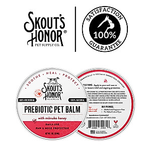 SKOUT'S HONOR Prebiotic Pet Balm - 100% Natural and Made with Manuka Honey, Soothes Dry, Itchy Paws and Noses - Safe for Cats and Dogs, 2oz