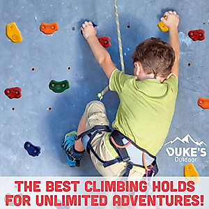 Duke's Outdoor Rock Climbing Holds Set for Kids - 25 Rock Climbing Wall Grips for Indoor & Outdoor Play Set, 8 Foot Knotted Climbing Rope, Chalk Bag & 3 DIY Videos