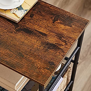 VECELO Tall End/Side Table with 2 Wicker Basket Storage Shelf Telephone Stand for Living Room, Bathroom, Bedroom, Office, Entryway, Easy Assembly, 3-Tier, Brown