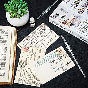 Zonon 3 Pieces Handmade Glass Dip Pen, High Borosilicate Glass Elegant Crystal Glass Pen for Writing, Drawing, Signatures, Calligraphy, Decoration (Silvery, Blue, Ice Green)