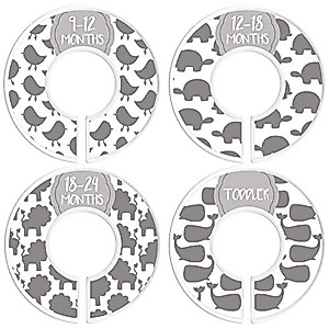 Baby Closet Size Dividers | Set of 8 | Nursery Clothes Organization Sized from Newborn | 1 - 24 Months to Toddler | Perfect for Baby Shower (Unisex - Animals)
