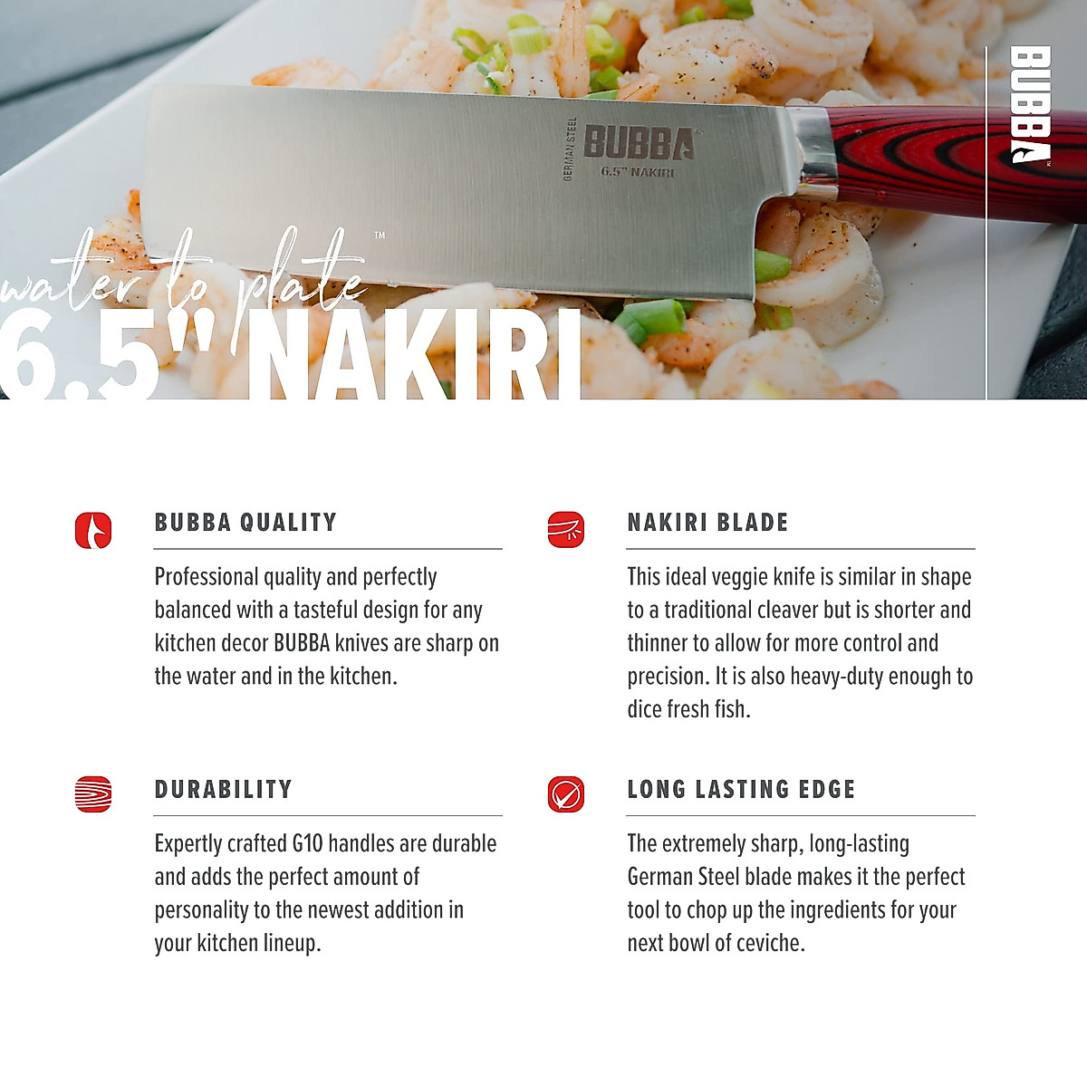 BUBBA Kitchen Series 6.5" Nakiri Knife, an All-Purpose Kitchen Knife for Chopping, Mincing, Slicing, and Dicing with a Premium German Steel Blade for All Your Kitchen Needs