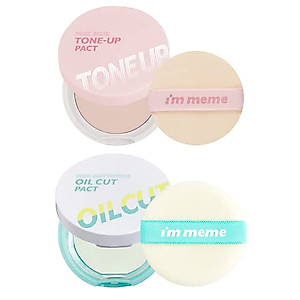 I'm Meme Compact - Tone-up Pact | Pink Blur Effect, Mattify Skin, Pressed Powder, 0.35 Oz + Compact - Oil Cut Pact Bundle