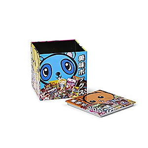 Dagashi Japanese Anime Otaku Snacks Tin Storage Box - 4x4-Inch Metal Novelty Stash Container With Pop Top Lid - Decorative Organizer Holder Cube Canister