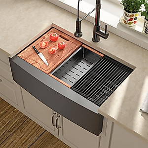 33 Farm Sink Black Stainless Steel - Lordear 33 inch Farmhouse Kitchen Sink Black Apron Front Single Bowl Workstation Kitchen Sink Gunmetal Black 16-Gauge Stainless Steel Single Bowl Farm Sinks