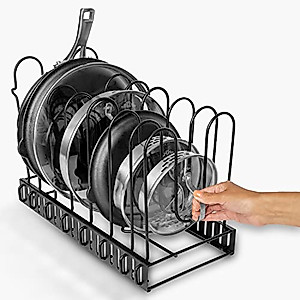 GeekDigg Pot Rack Organizer For Cabinet or Countertop, 3 DIY Methods Pot Rack, Height and Position are Adjustable 8+ Pots and Pan Lid Holder, Black Metal Kitchen Pantry Organizer Upgraded Version