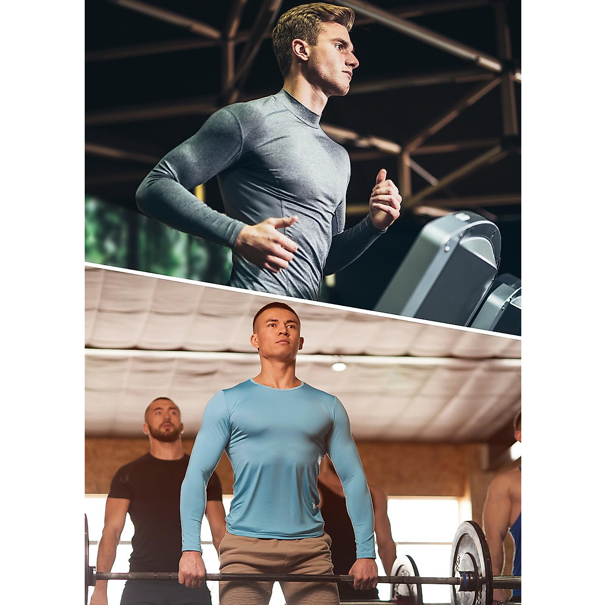 BALEAF Men's UPF 50+ Long Sleeve Shirts Soft Rash Guard Breathable Lightweight Workout Running Hiking Tops Light Blue L