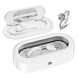 Ultrasonic Cleaner Jewelry Cleaner,Mankiw Portable Professional Jewelry Cleaner Ultrasonic Machine with Stainless Steel Tank for Cleaning Jewelry Eyeglasses Watches Shaver Heads(White)