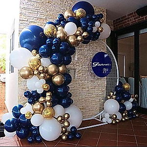 Navy Blue Gold White Balloon Arch Garland Kit-134pcs, 4 Size Navy Blue, White, Metallic Chrome Gold And Confetti Balloons For Baby&Bridal Shower, Birthday Party, Wedding, Graduation, Anniversary Party