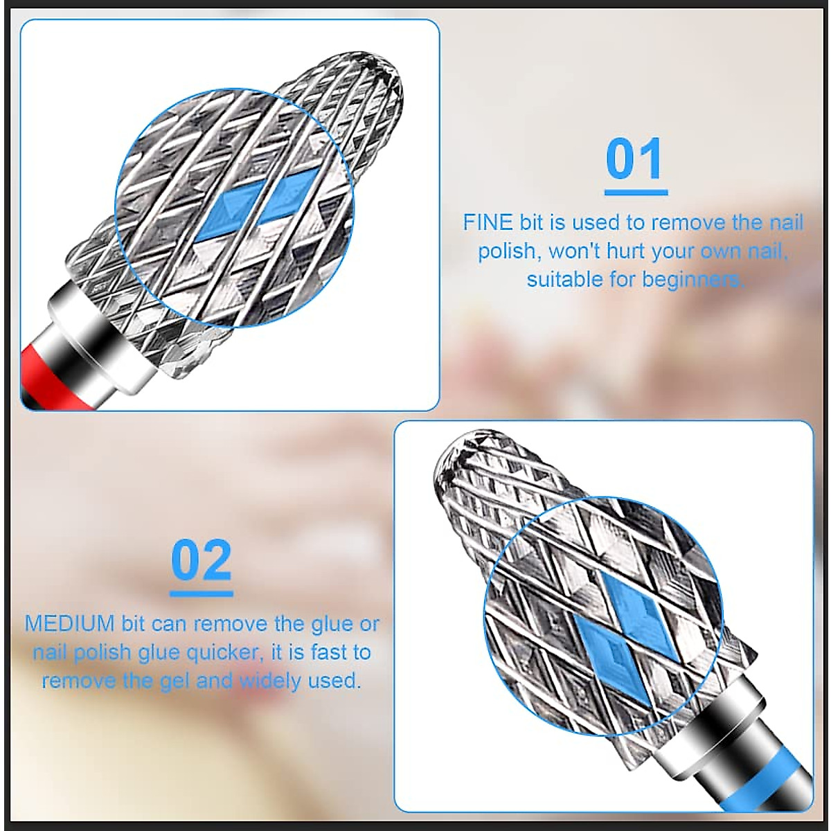 Diesisa 2 Pack Nail Drill Bits, Nail Bits for Acrylic Nails, 3/32" Shank Drill Bits for Nails Professional Electric Nail Drill Bits for Home Salon/Fine+Medium Nail Bits - Corn