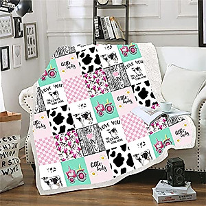 Cow Blanket Cute Cow Print Blanket Cow Beding Sherpa Fleece Throw Blanket Farm Animals Blanket Warm and Plush Cow Print Throw Blankets for Bed Sofa（Pink，(40 x 50 in)）