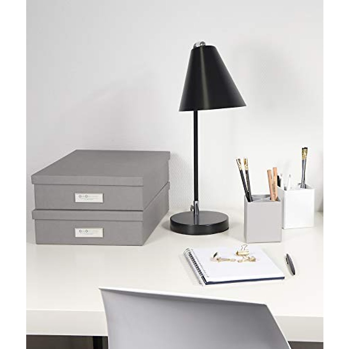 Bigso Oskar Fiberboard Label Frame Document Letter Box | File Organizer Document Box for Important Paperwork | Document Storage Box with a Lid & Metal Label Window | 3.3″x10.2″x13.8″ | Grey