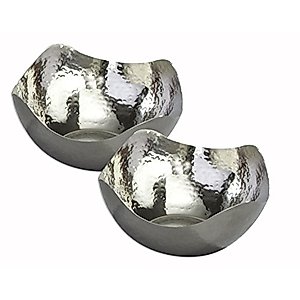 Elegance Silver Hammered Stainless Steel Wave Serving Bowls - Set of 2 5.5 inch Bowls