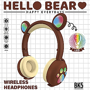 Dengofng Bear Ear Headphones ABS Noise Cancelling Bear Shaped Over Ear LED Light Up Bluetooth Headphone Cute Bear Ear Wired Girls Headphones