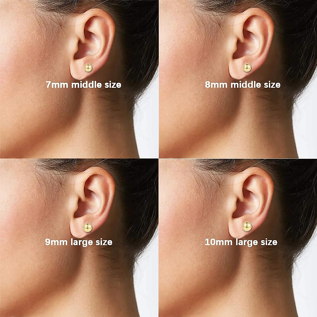 18K Gold Plated Sterling Silver Ball Stud Earrings 3mm-8mm Options, Simple Polished Ball Studs Hypoallergenic Jewelry (10mm)