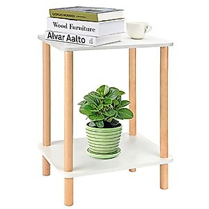 Fixwal Rack Wooden Nightstand Side Table 2-Tier Tall End Table with Storage White Bedside Table for Living Room Bedroom Office No-Tool Assembly