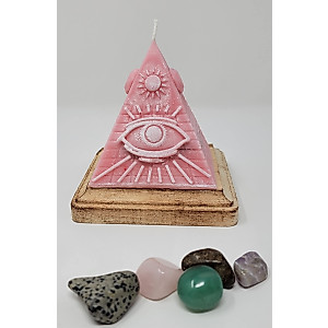 Pyramid Candle with hidden Crystals, Candle with Crystal Hidden Inside, Mystery Candles with Crystals (Pink)