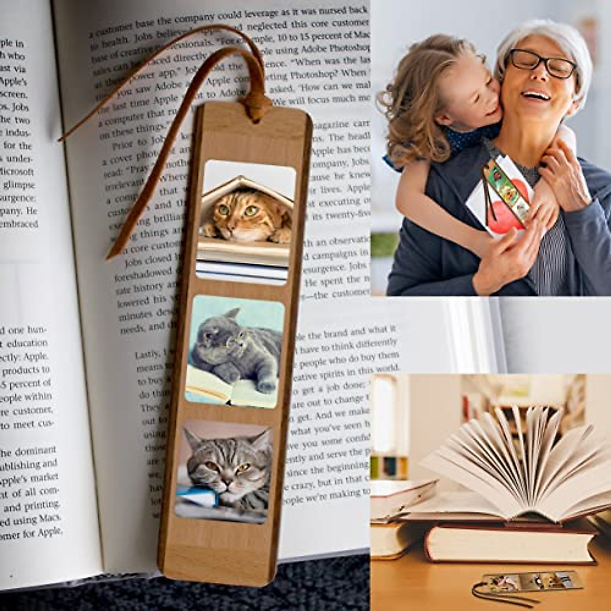 Custom Printed Handmade Wooden Bookmark with Suede Tassel - 3 Vertical Images - Made in USA