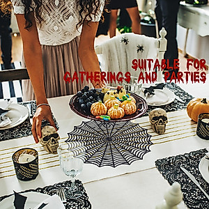 6 Pcs Halloween Spider Web Placemats- 15" Heat Insulation Halloween Placemats Spider Web Table Mats- Hollow Out Spiderweb Coasters Placemat for Dining Table Halloween Decoration