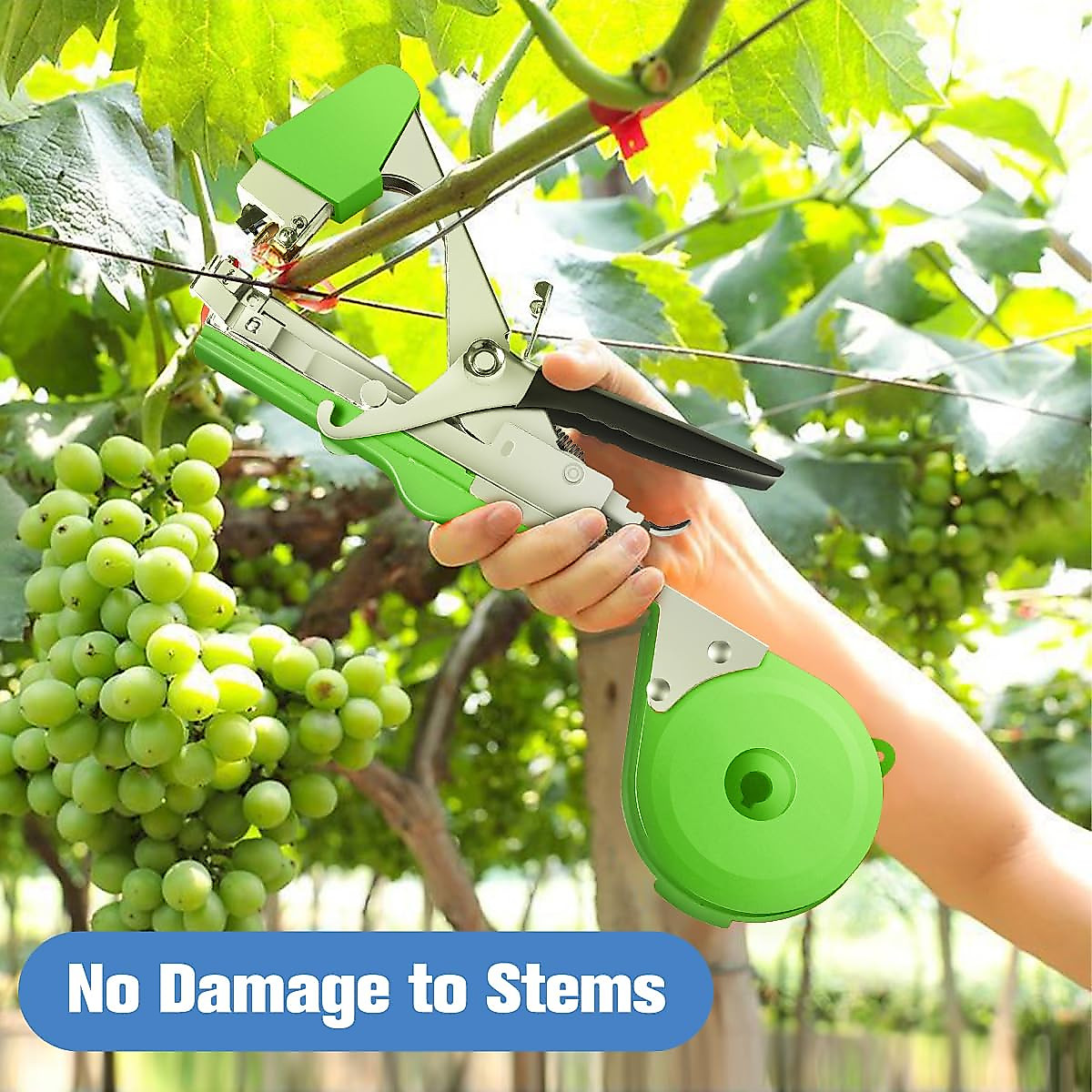 FUNTECK Plant Tying Machine for Grapes, Raspberries, Tomatoes and Vining Vegetables, Comes with Tapes, Staples and Two Replacement Blades,Green