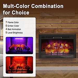 35 Inches Electric Fireplace Insert Recessed Electric Fireplace Heater with Touch Screen & Remote Control LED 1500W Adjustable 7 Flame, 8h Timer, Low Noise, Black