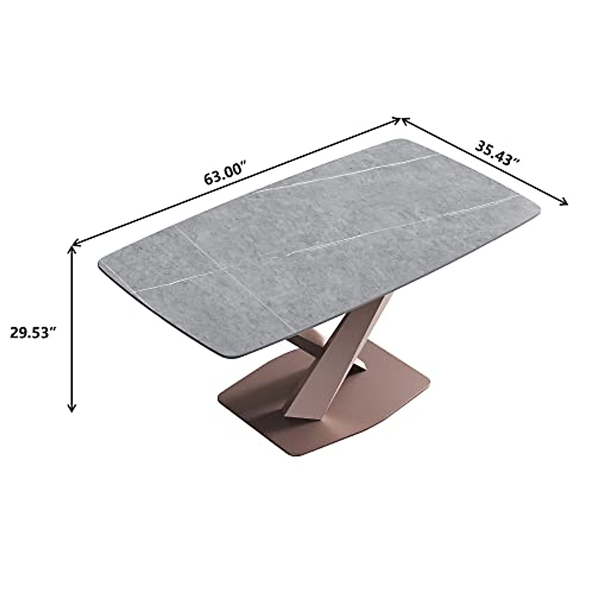 Modern Kitchen Dining Table for 6, Artificial Sintered Stone Table Top Rectangle Kitchen Table with Curved Edge and X-Shape Base, Dinner Table for Resterant Dining Room Office, Grey(Without Chairs)