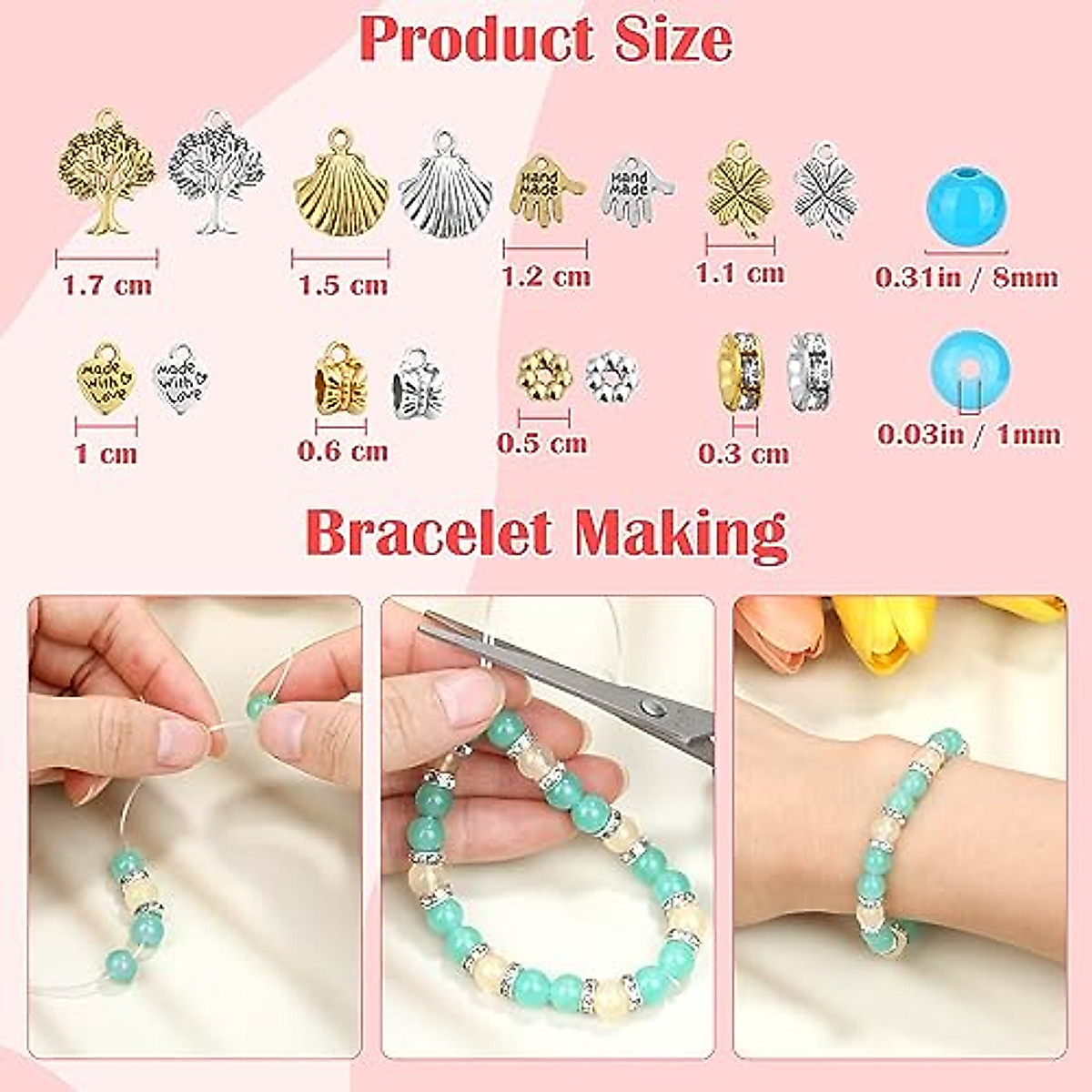 shynek 753 Pieces Glass Beads Bracelet Making Kit, 24 Color Glass Beads for Jewelry Making with Spacer Beads, Bail Tube Beads, Charms and Elastic String for Bracelets