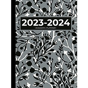 Academic Planner 2023-2024 Large | Black & White Flora Hardcover: July - June | Weekly & Monthly | US Federal Holidays and Moon Phases