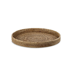 Design Ideas Liana Round Tray 19" x 19" x 2" Rattan Tabletop Serving/Display Basket, Honey