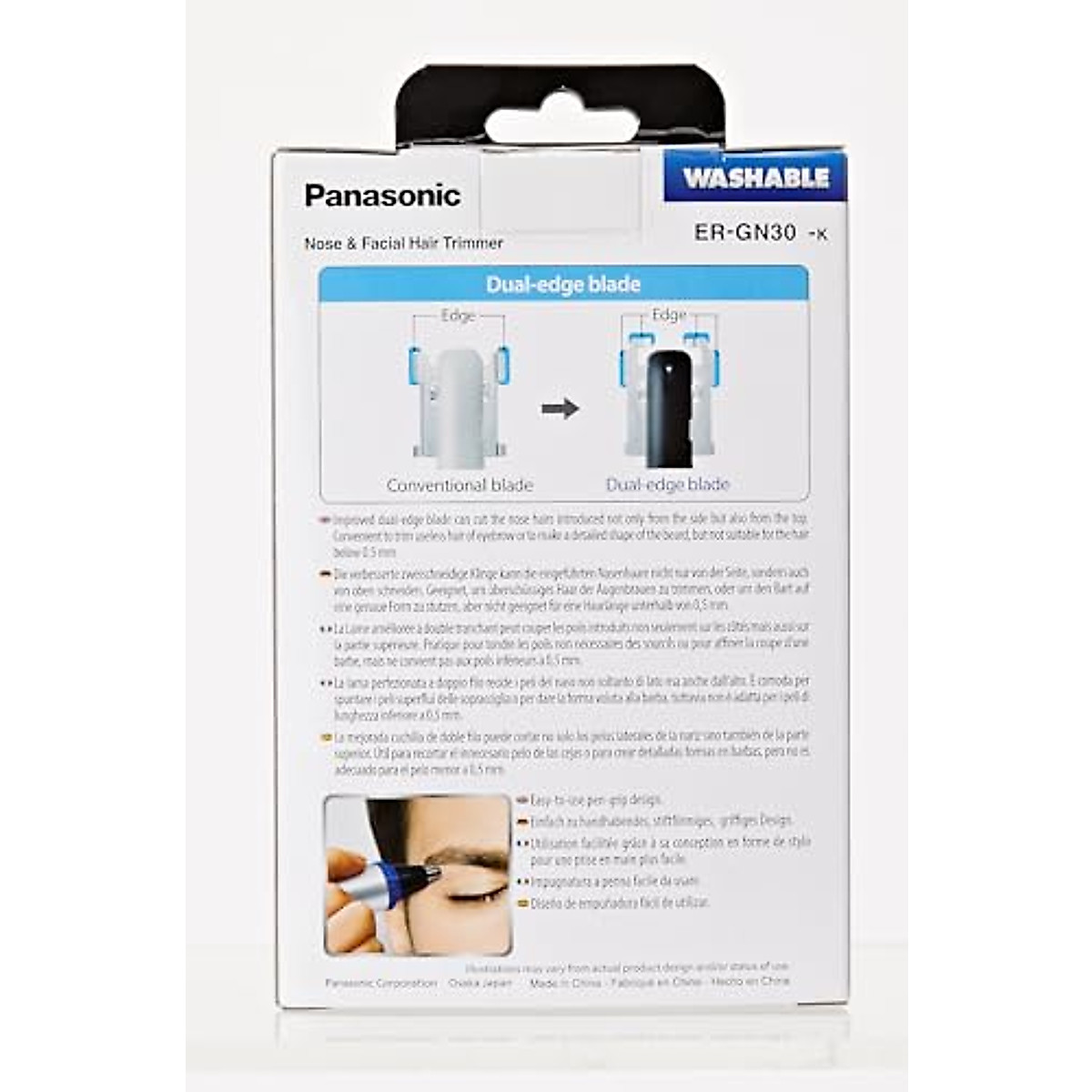 Panasonic ER-GN30-K Nose, Ear n Facial Hair Trimmer Wet/Dry with Vortex Cleaning System, Black