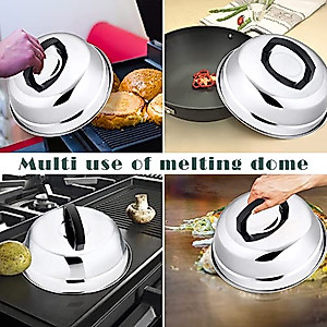 9In Cheese Melting Dome, HaSteeL 4Pcs Stainless Steel Round Basting Cover, Lightweight Steam Cover Lid with Plastic Handle, Durable for Kitchen Flat Top Griddle Grill Indoor & Outdoor, Easy to Clean