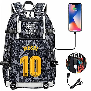 KBIKO-zxl Teen Boys Lionel Messi Backpack Soccer Star Bookbag Classic Travel Knapsack with USB Charging Port for Student