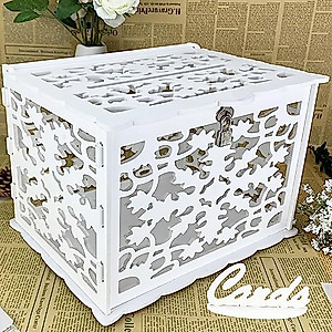 FCDECOR 12" Wedding Card Box with Lock, White Gift Wedding Card Boxes for Reception Money Holder with Card Sign for Wedding Decorations, Baby Showers, Birthdays, Bridal or Graduation Party Supplies