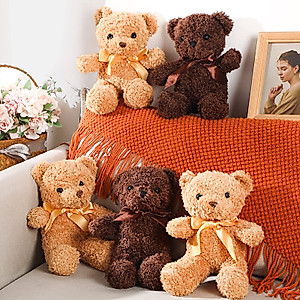 5 Pcs Bears Stuffed Animal Soft Plush Toys 12 Inches Cute Bear Small Shaggy Bear with Hoodie Bow Tie for Kids Boys Girls Baby Shower Birthday Party (Light Brown, Dark Brown, Bow Tie Style)