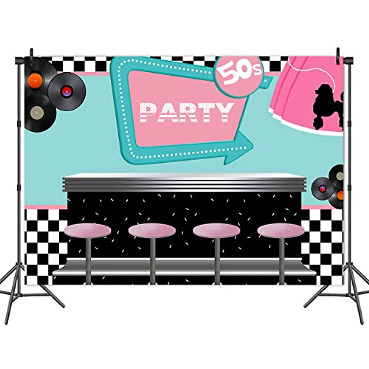 50's Soda Shop Backdrop Vinyl 7X5FT Back to 50's Rocking Party Decorations 1950's Themed Photo Background Photo Shoot Banner