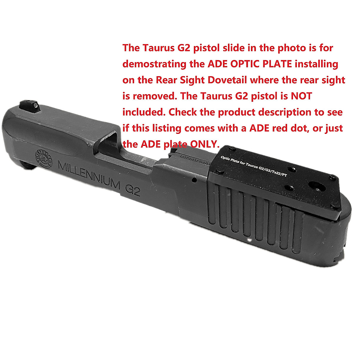 Ade Advanced Optics Bertrillium RD3-013 Red Dot Reflex Sight + Optic Mounting Plate for Taurus PT111 G2, Millennium G2, G2C, G3 with Original Rear Sight, PT140 G2, PT709, PT740, TX22 + Pictinny Plate