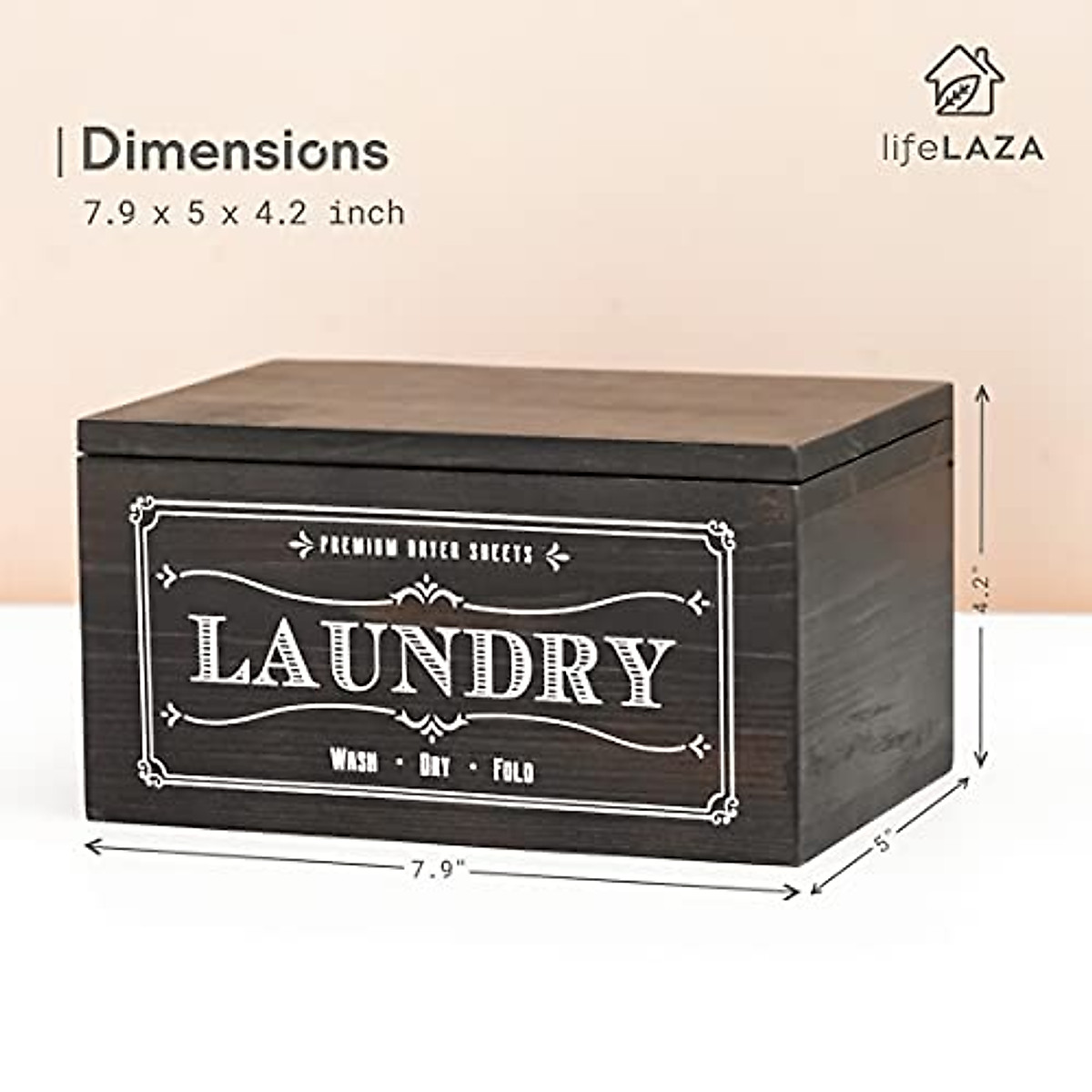 LifeLAZA Dryer Sheet Dispenser with Hinged Lid, Wooden Dryer Sheet Holder for Fabric Softener Sheets, Farmhouse Rustic Container Storage Box for Laundry Room Decor (Dark Brown)