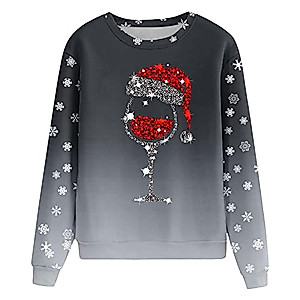 Ugly Christmas Sweater for Women Crewneck Funny Graphic Printed Long Sleeve Shirts Xmas Pullover Top 2022 (Z5-Grey, XL)