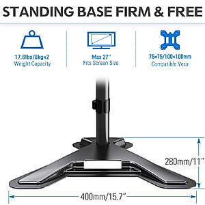 MOUNTUP Triple Monitor Stand Mount& Freestanding Dual Monitor Desk Mount- 3 Monitor Desk Mount for Computer Screens Up to 27 inch, Triple Monitor Arm with Gas Spring, Each Arm Holds Up to 17.6 lbs