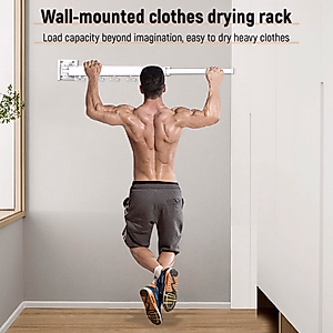 Yhaofu Clothes Drying Rack, Upgraded Dual-Directional Hooks Wall Mounted Clothes Drying Rack – Tri-Fold Retractable & Collapsible Laundry Hanger, Adjustable White Clothes Rack for Home & Apartment