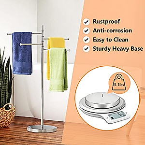 Towel Racks for Bathroom, Modern 4 Swivel Arm Standing Bathroom Towel Rack Stand with Heavy Base, Freestanding Bath Towel Bar Holder, Rustproof Stainless Steel, DECLUTTR