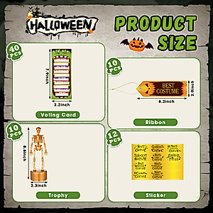 Seenelling 72 Pack Halloween Party Costume Contest Ballot Set of Boxes, 40 Voting Ballots, 10 Skeleton Trophy, 10 Award Ribbons and 12 Gold Stickers for Home Indoor Office Vote Party Game