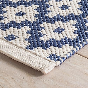 Dash and Albert Samode Indoor/Outdoor Area Rug - 2.5' x 12' Runner Denim & Ivory Diamond Handwoven Washable Accent Rug - Durable, Fade Resistant, High Traffic
