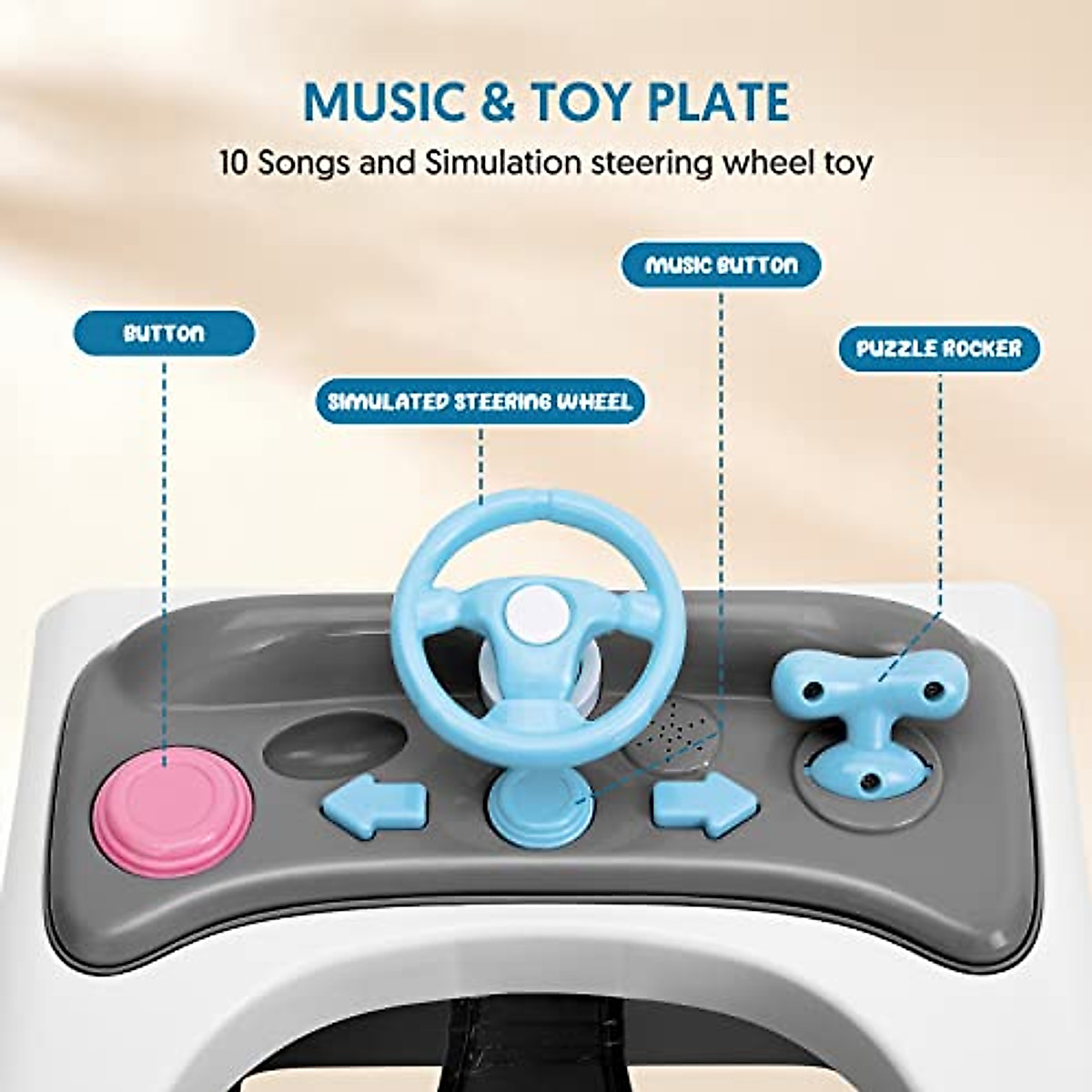 Bellababy Baby Walker Foldable Adjustable Height, Multi-Function Anti-Rollover Toddler Walker, Suitable for All terrains for Babies Boys and Girls 7-15 Months